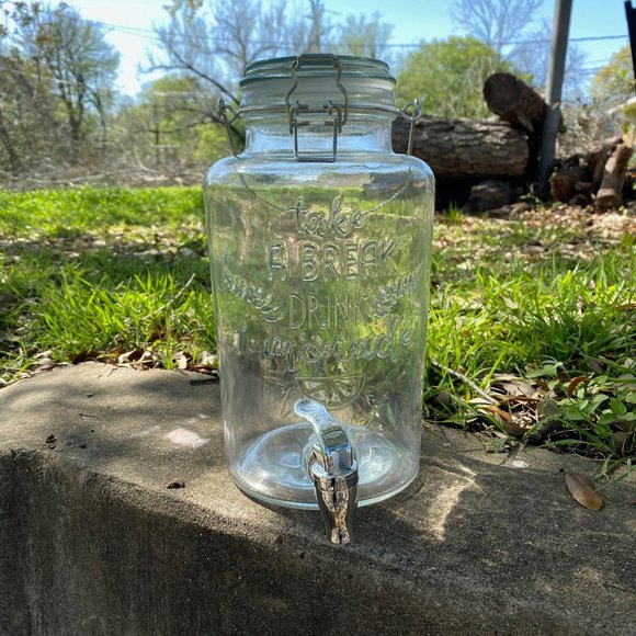 Dining | New 3l Glass Drink Dispenser W Lid Spigot Take A Break Drink ...